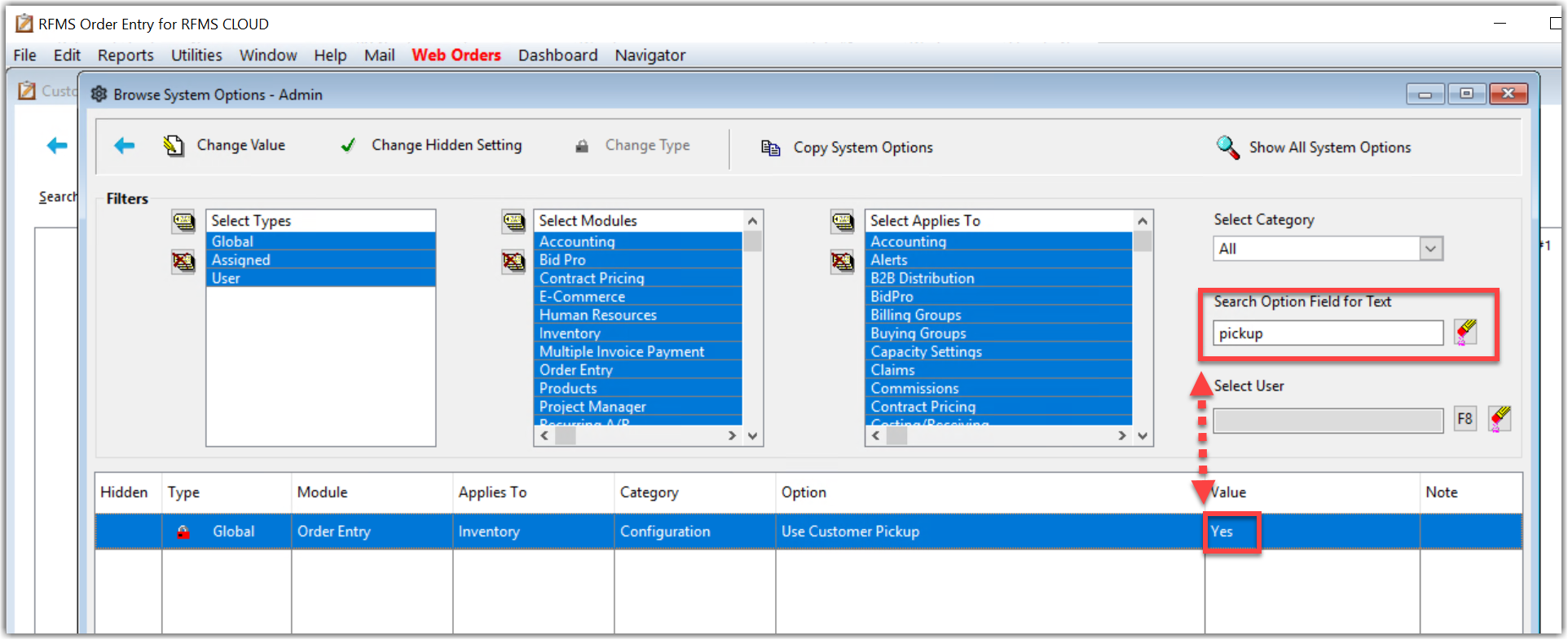 How to Enable Pick Up in RFMS System Options – Apps